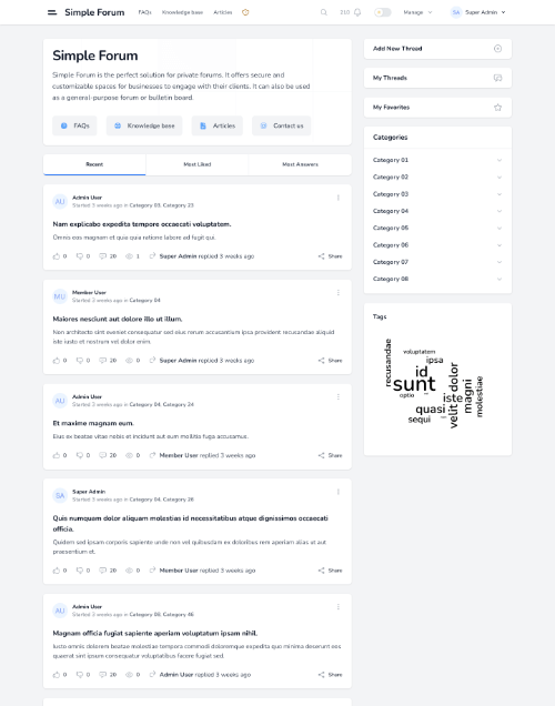 Simple Forum Software for Forum, Knowledge Base, FAQs & Articles