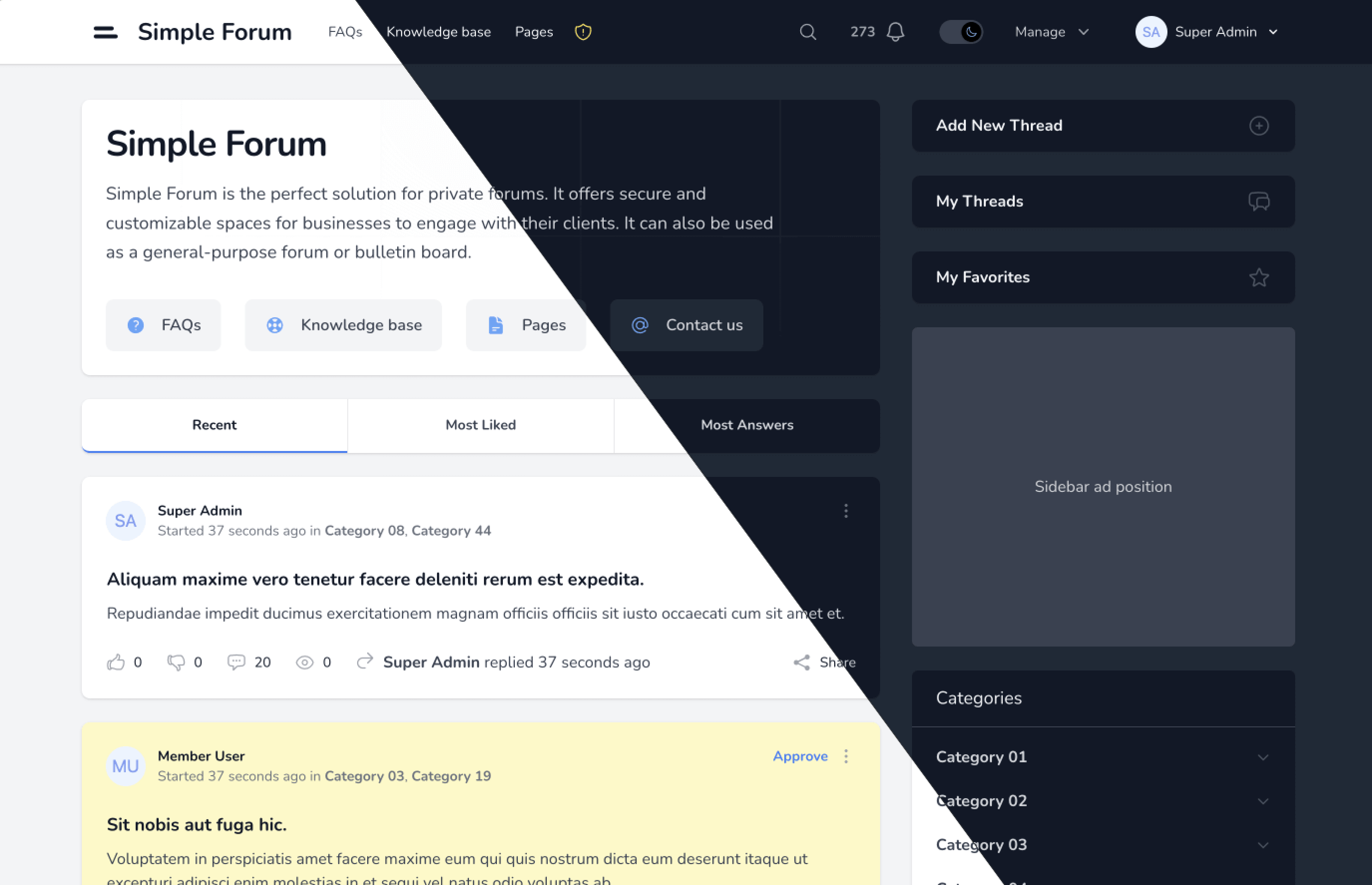 Simple Forum Software for Forum, Knowledge Base, FAQs & Articles